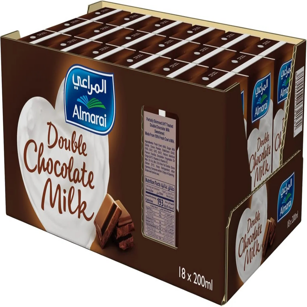 Almarai Uht Double Chocolate Flavoured Milk, 18 X 200 ml – Qibah